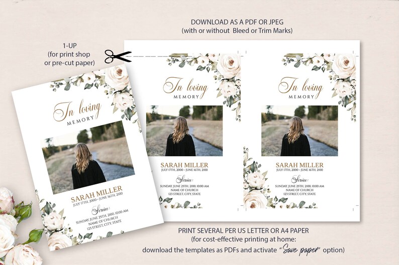 Editable Women's Obituary Template, INSTANT DOWNLOAD, Rose Flowers ...