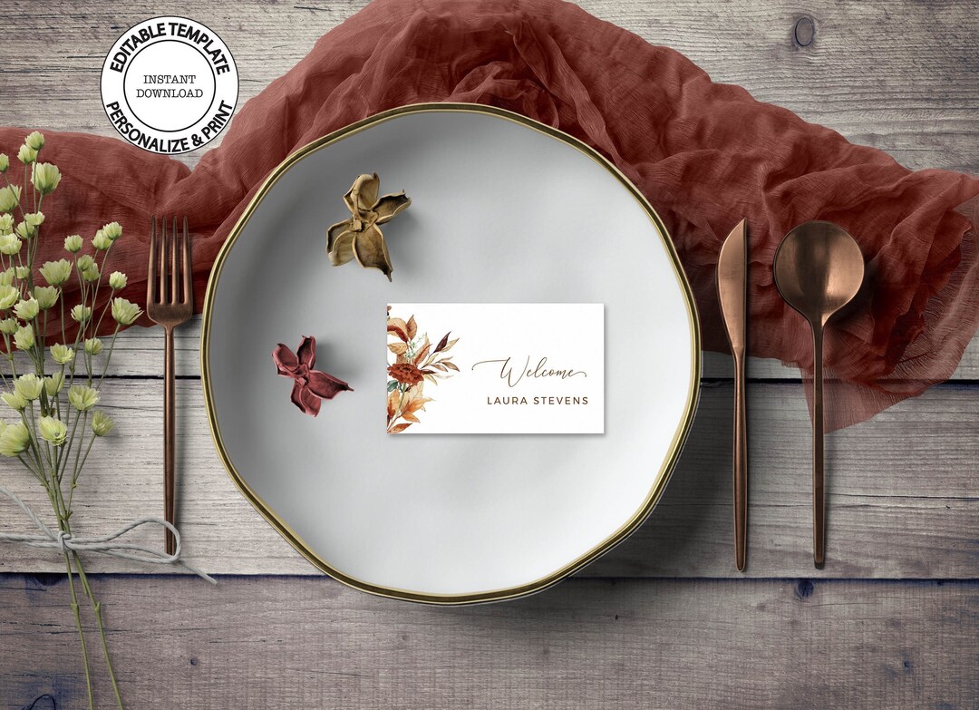 SCARLETT - Editable Table Name Cards Template, Fall Floral Wedding ...