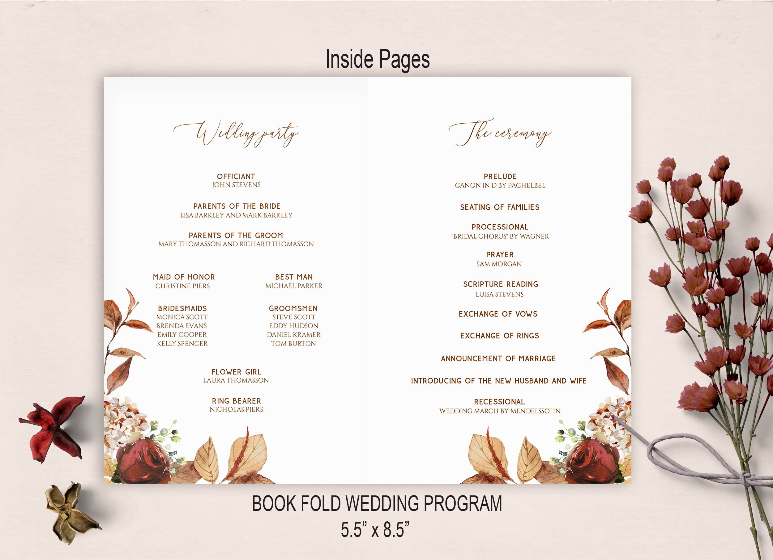 SCARLETT Editable Foldable Wedding Program Template | Etsy