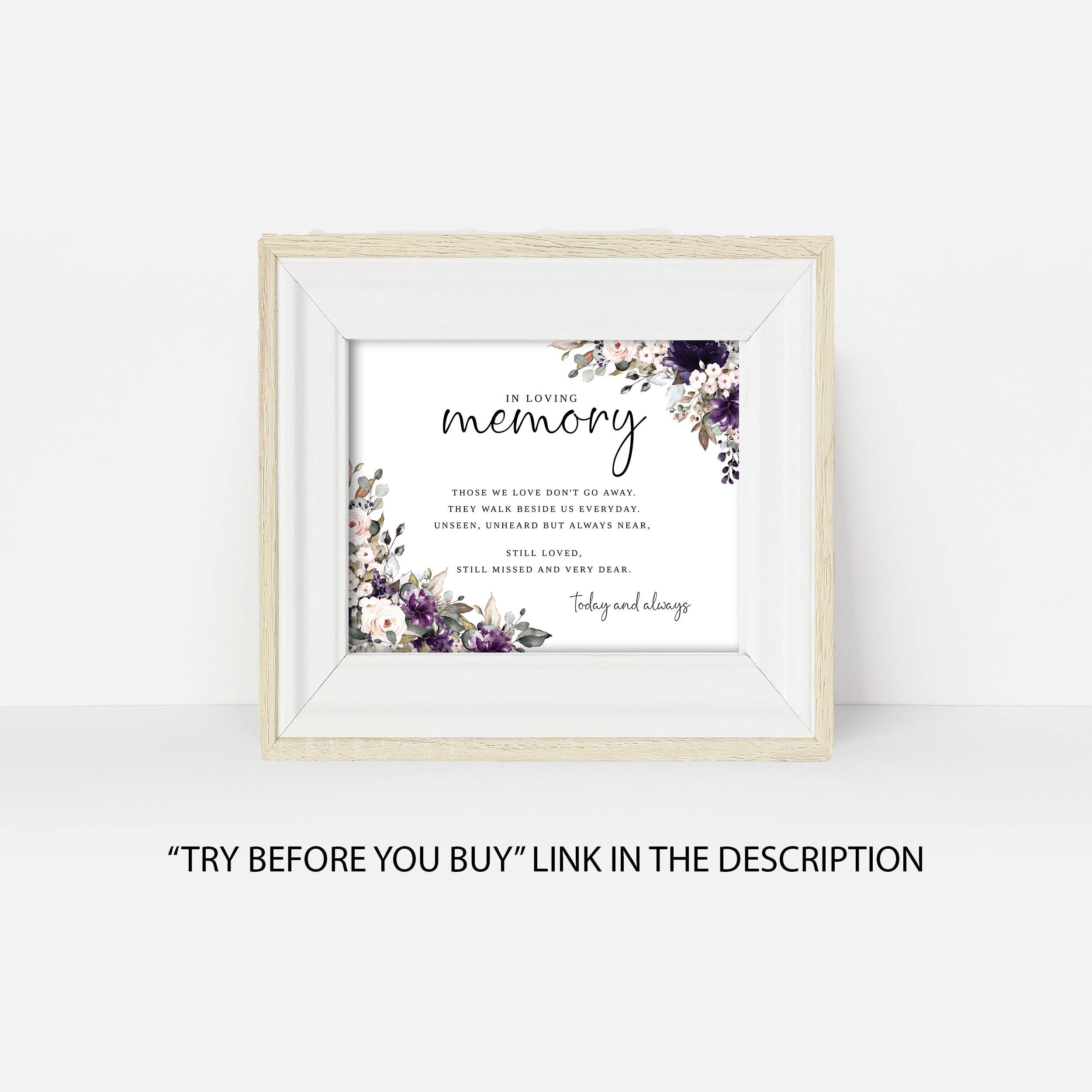 Editable Purple and Pale Rose Memorial Sign Template, in Loving Memory ...
