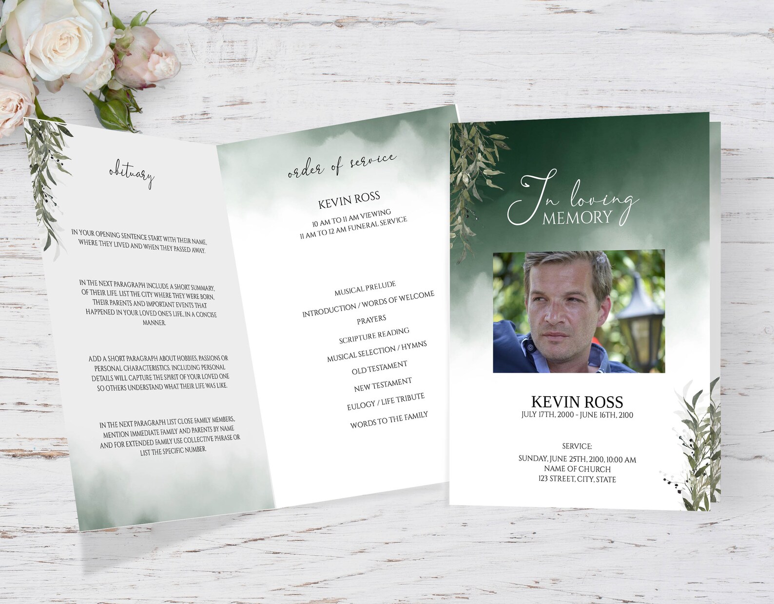 Funeral Program Folded Editable Template INSTANT DOWNLOAD - Etsy