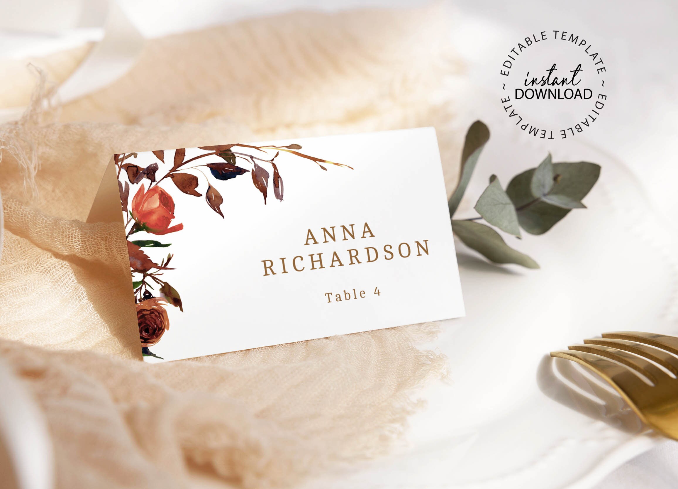 Editable Wedding Name Cards Template, INSTANT DOWNLOAD, Flat or ...