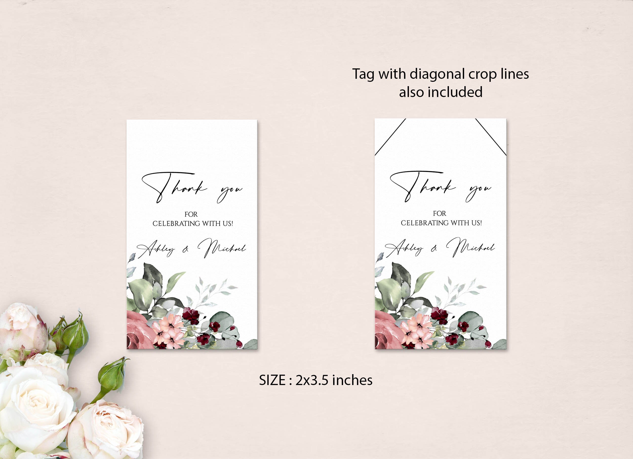 THEA - Editable Thank You Tag Template, Printable Blush Floral Wedding ...