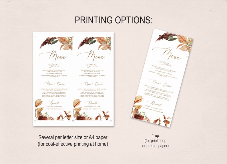 SCARLETT Fall Floral Wedding Menu Template Editable | Etsy