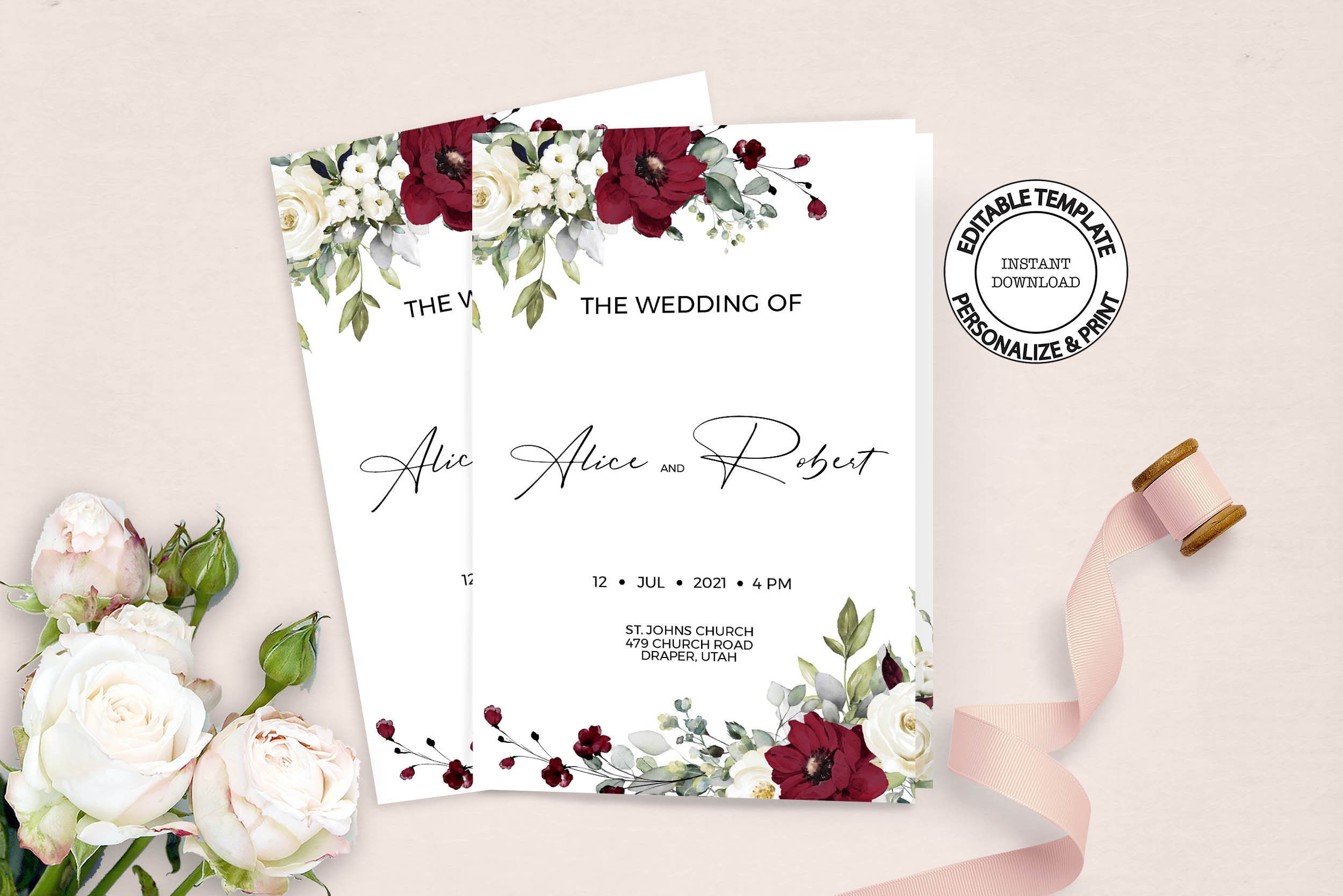 Folded Wedding Program Template Editable INSTANT DOWNLOAD - Etsy
