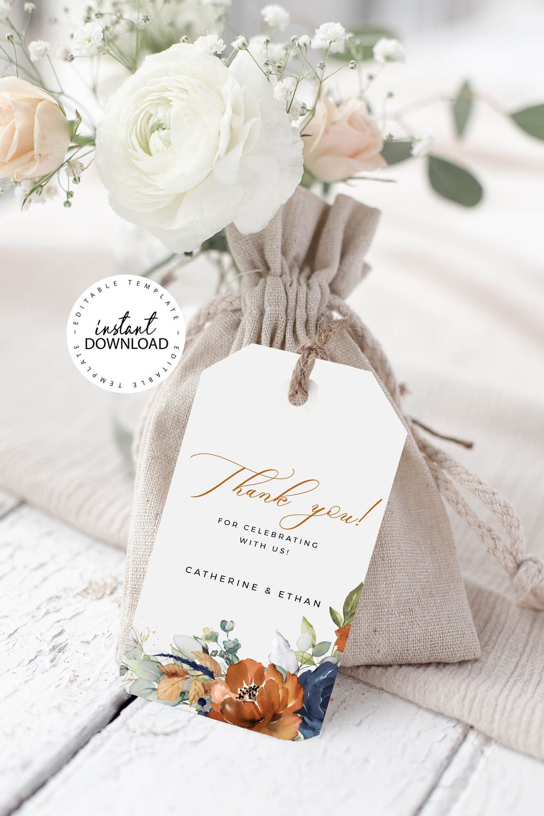 SIA- Editable Thank You Tag Template, Printable Burnt Orange Wedding ...