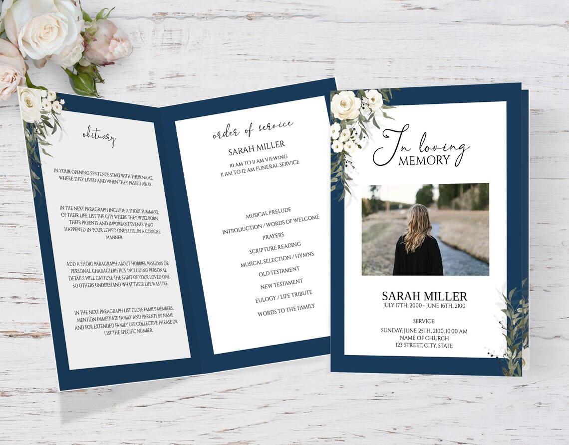 Editable Funeral Program Template INSTANT DOWNLOAD White - Etsy