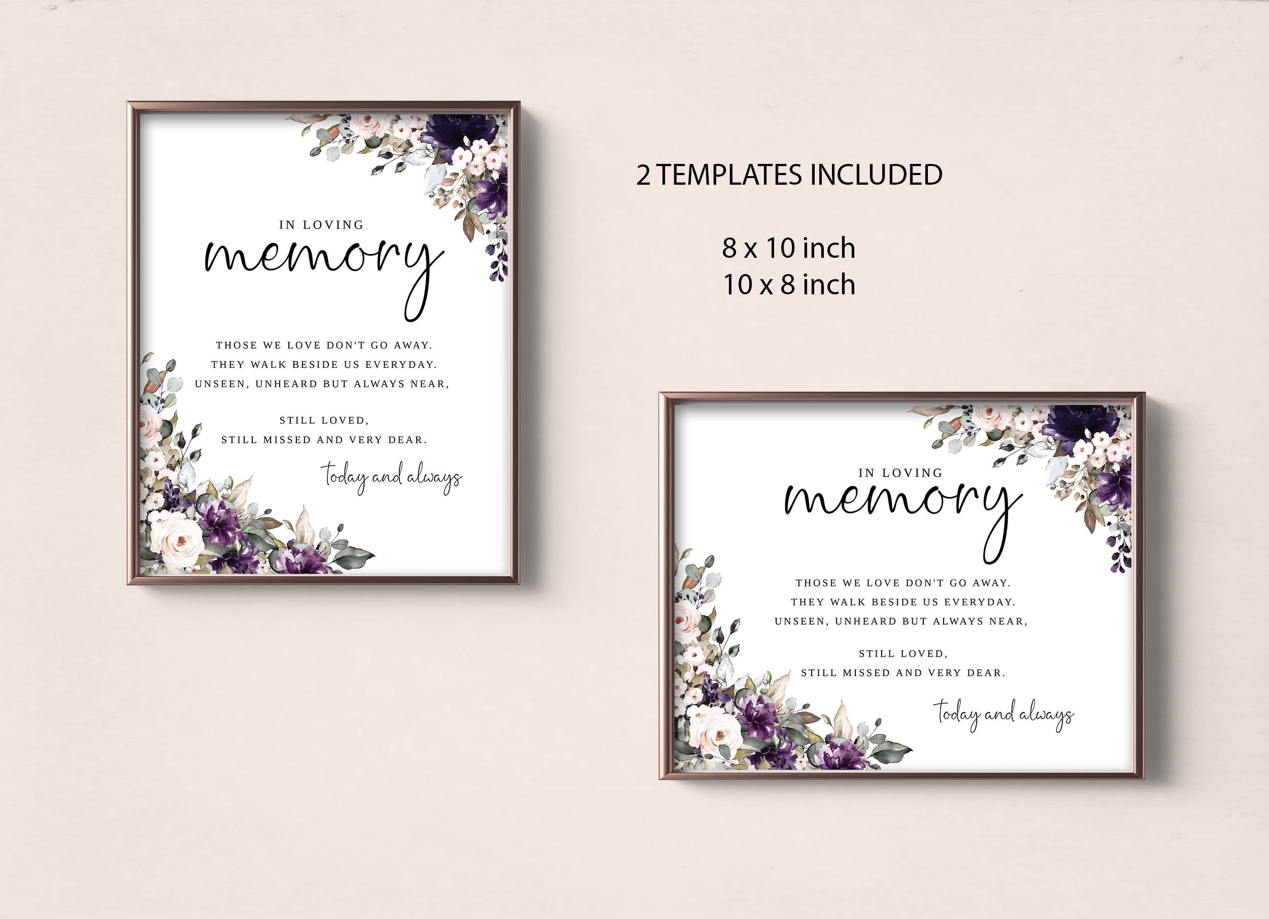 Editable Purple and Pale Rose Memorial Sign Template, in Loving Memory ...
