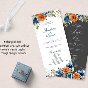 Editable Floral Wedding Program Template, Blue and Orange Catholic ...