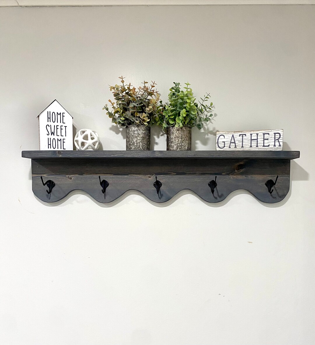 Rustic Farmhouse Style Coat Hook / Coat Rack / Coat Hanger With Shelf ...