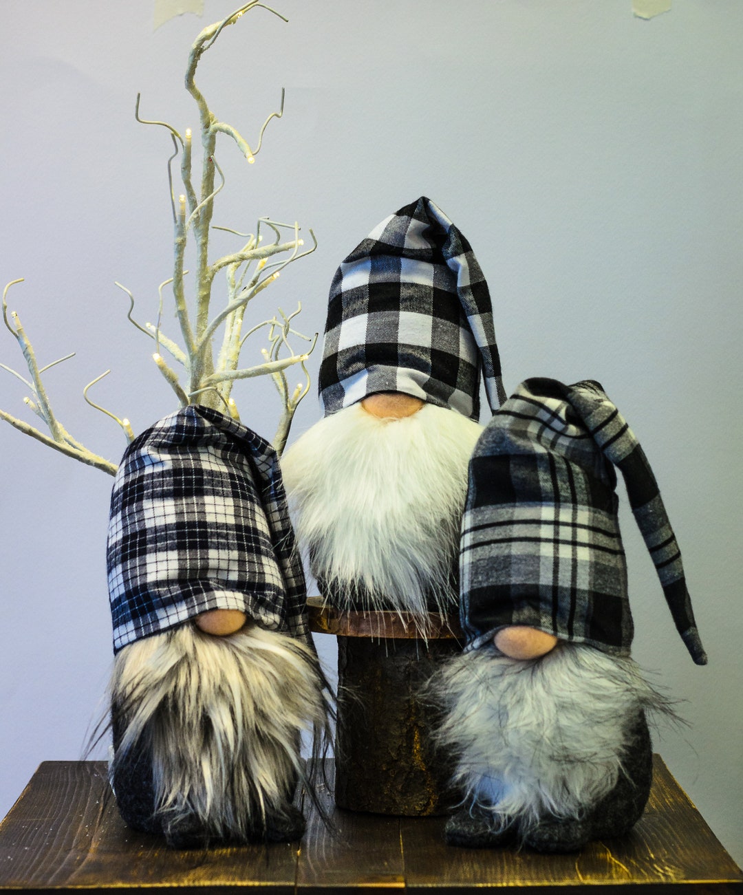 Buffalo Plaid Black and White Gnome,farmhouse Decor ,winter Gnome,tier ...