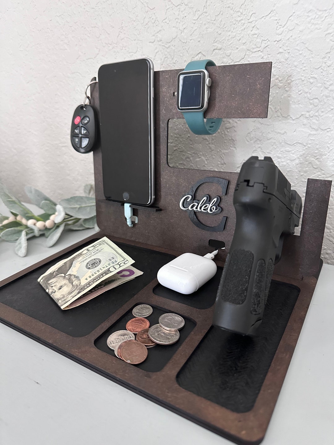Personalized Docking Station Catch All Tray Wooden Docking Station Gun ...