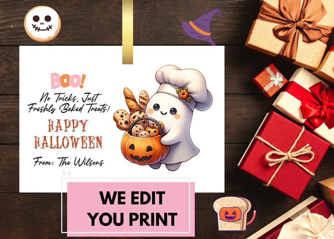 EDITABLE Cute Halloween Ghost With Sourdough Bread Bakery Shop ...