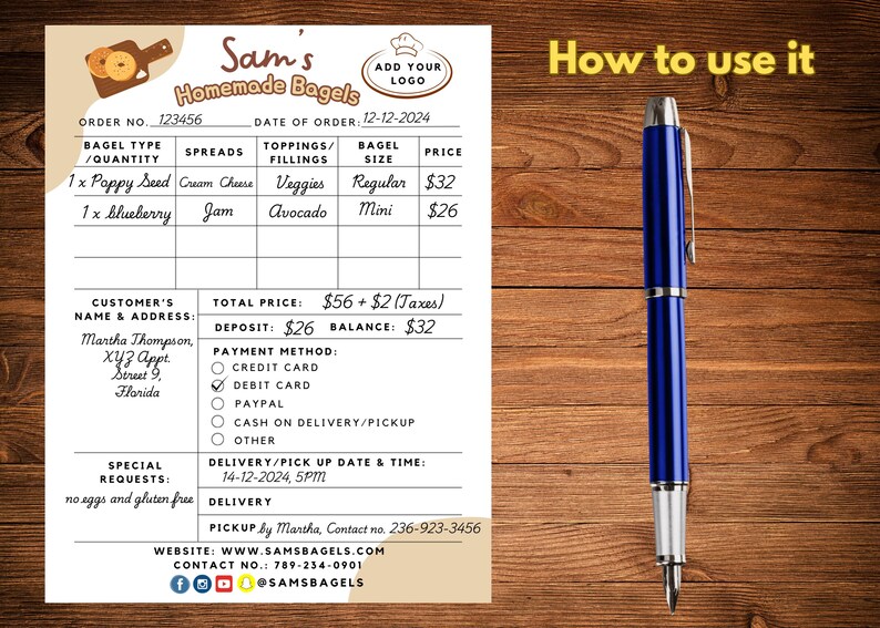 Editable Bagel Order Form Template, Printable Bakery Order Sheet ...