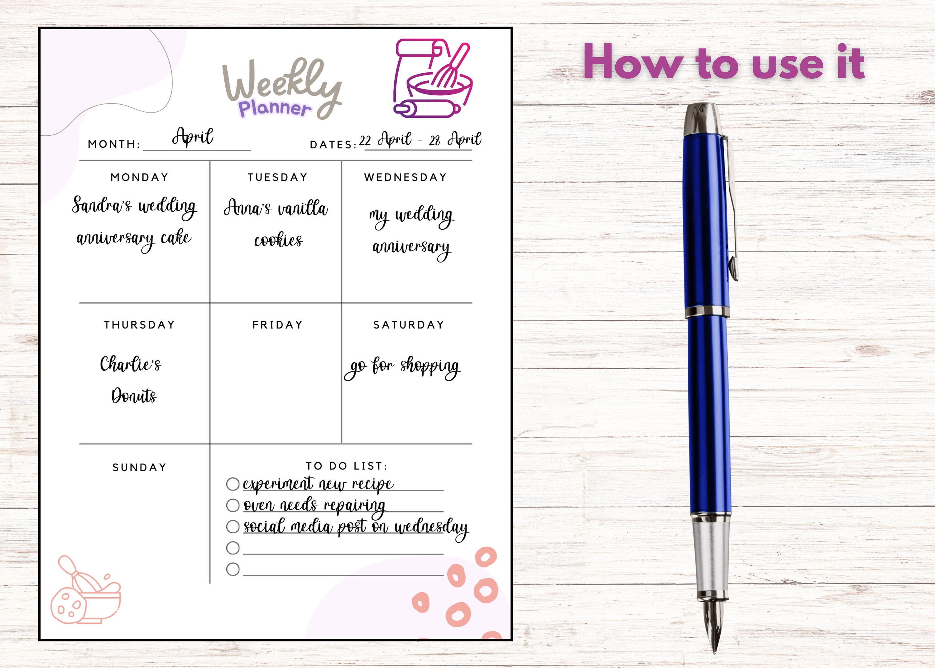 Baker Essential Printable Calendar for Daily & Weekly Planning Instant ...