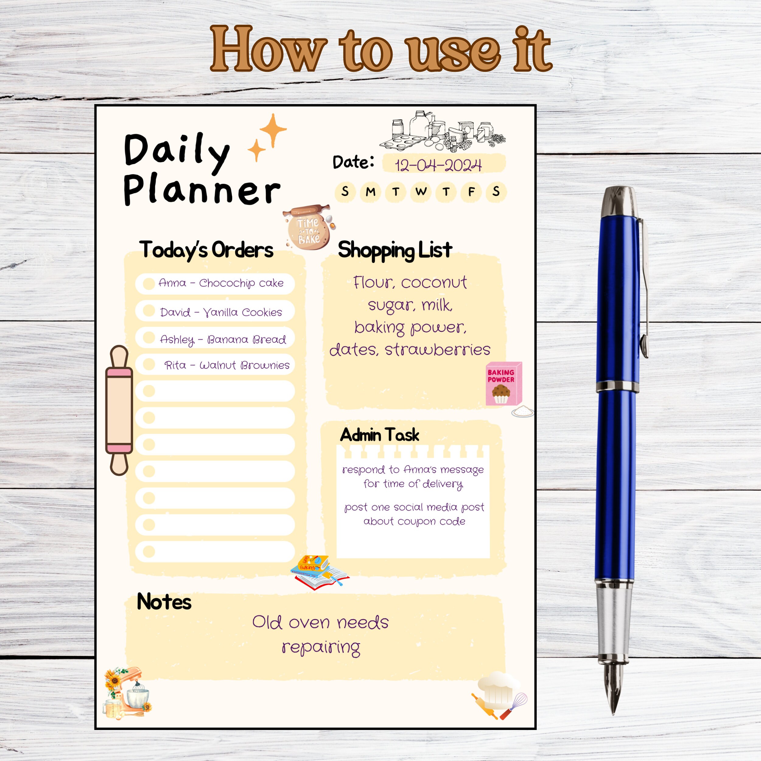 Baker Daily Printable Calendar for Bakery Business Instant Digital ...