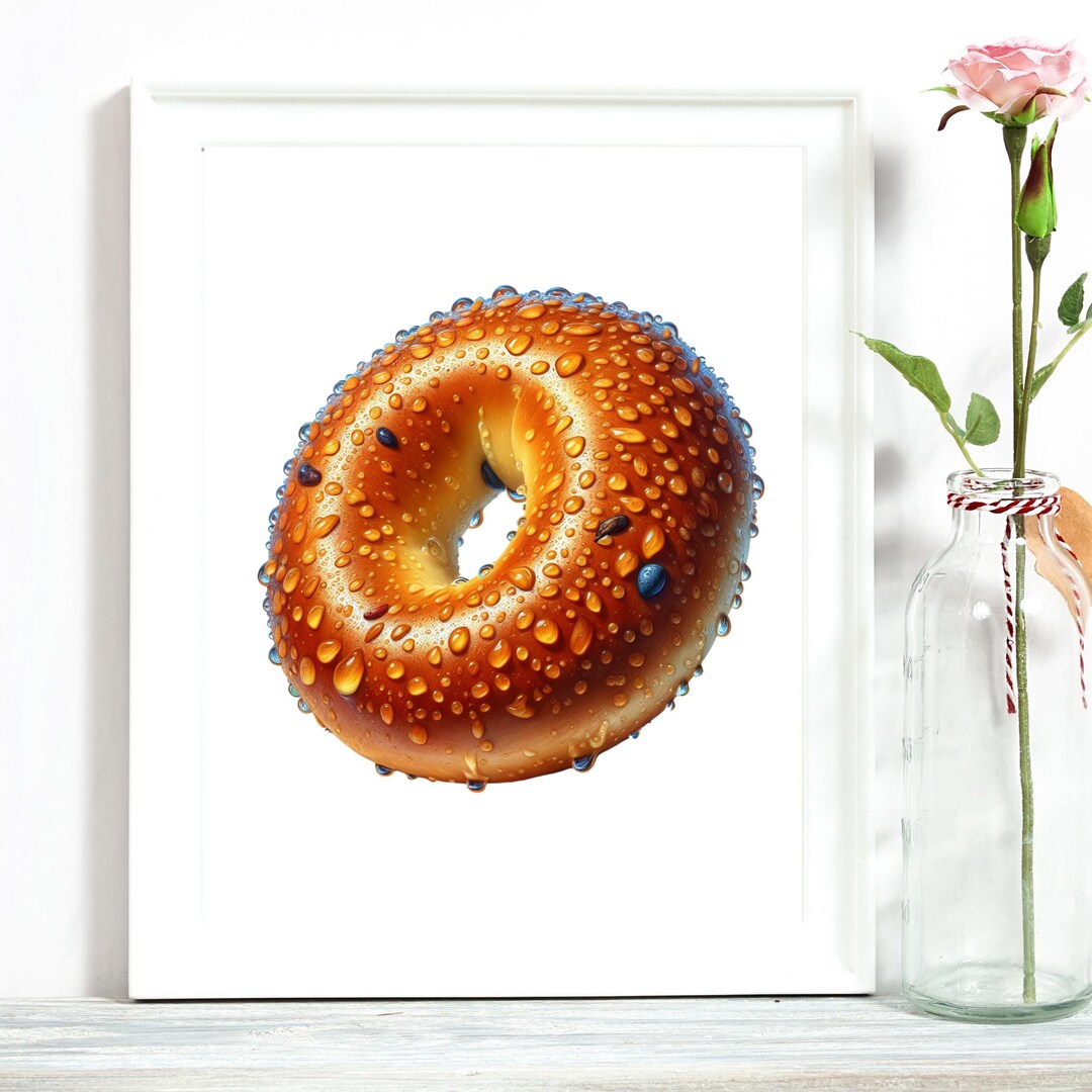 Bagel Matte Vertical Posters - Bagel With Droplets Kitchen Wall Art ...