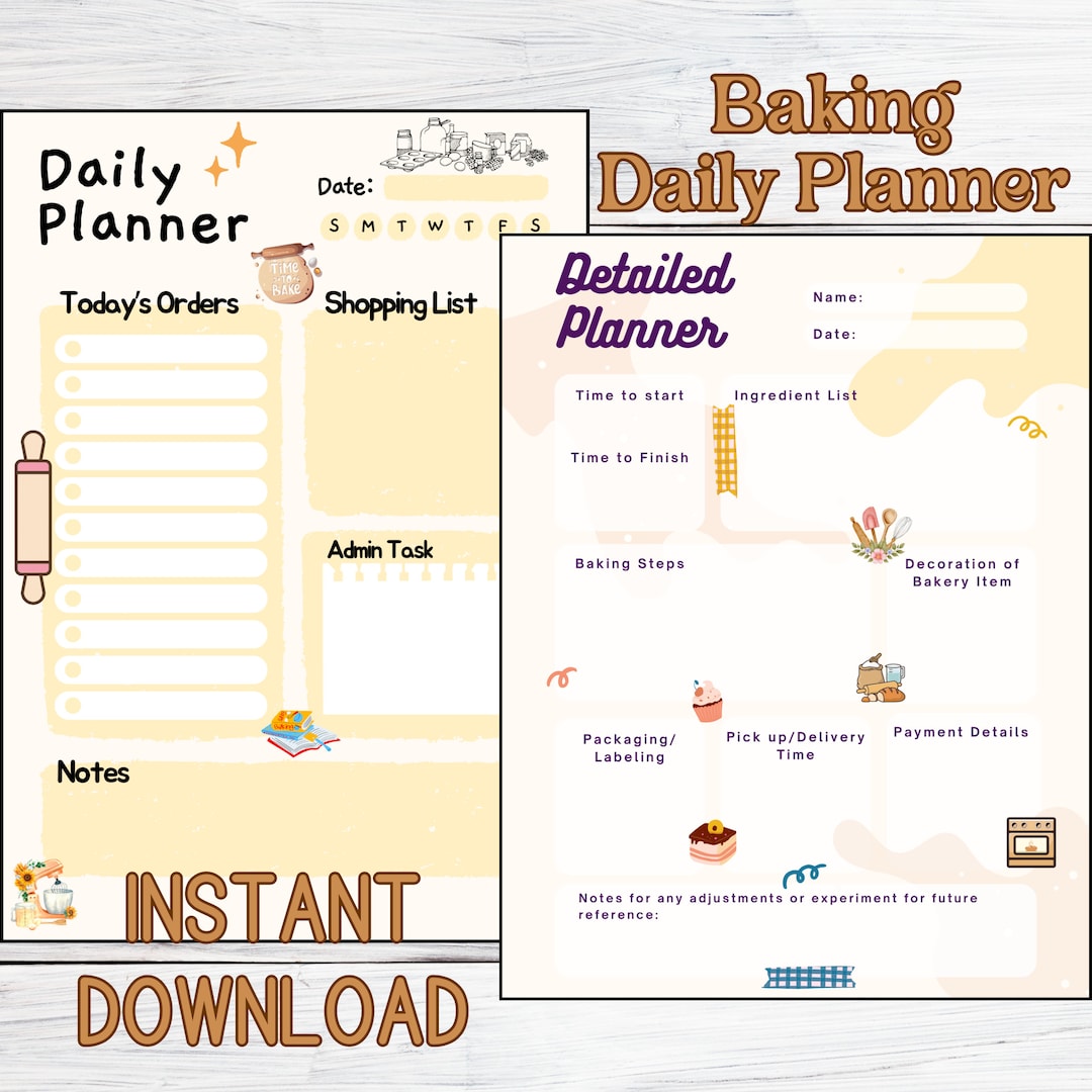 Baker Daily Printable Calendar for Bakery Business Instant Digital ...