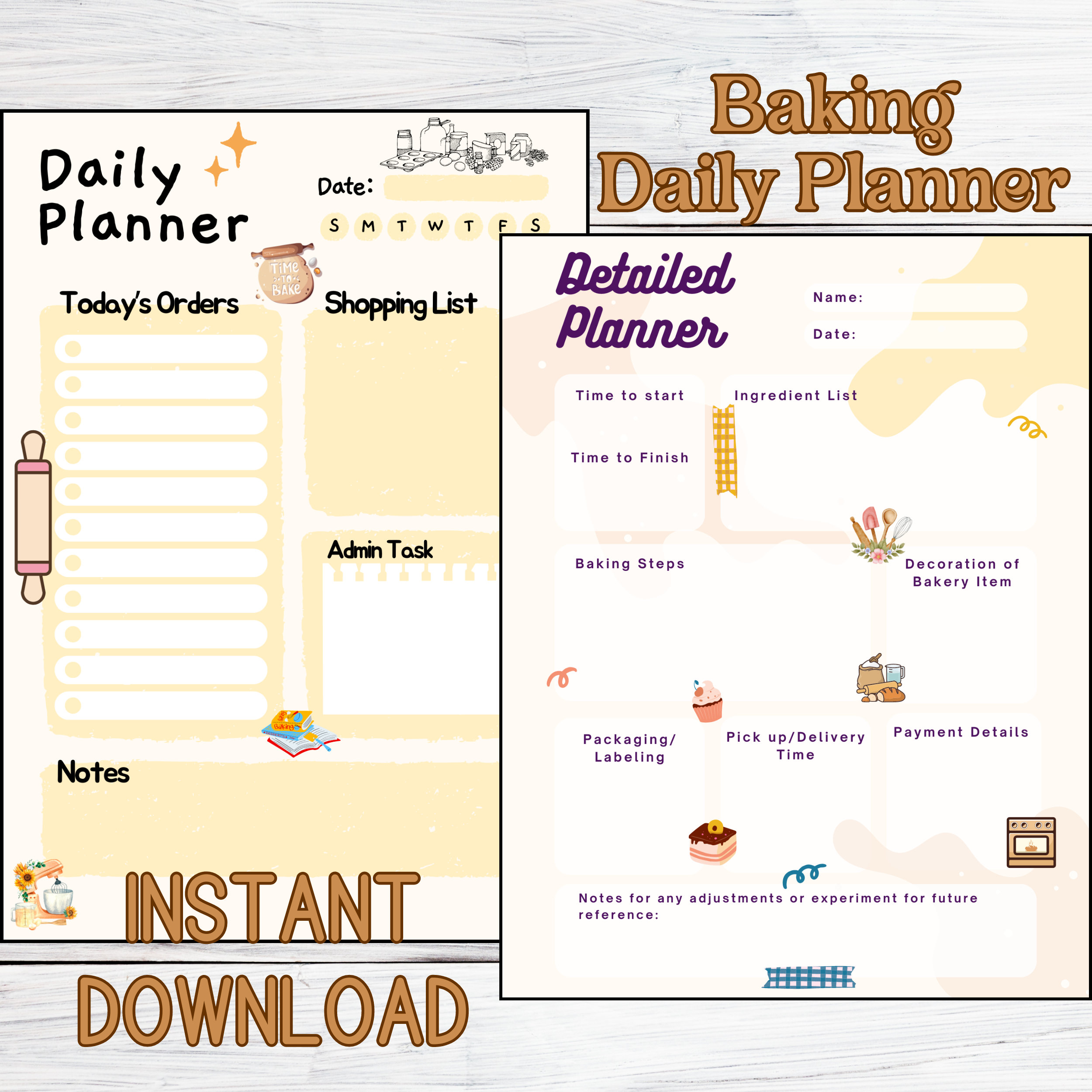 Baker Daily Printable Calendar for Bakery Business Instant Digital ...