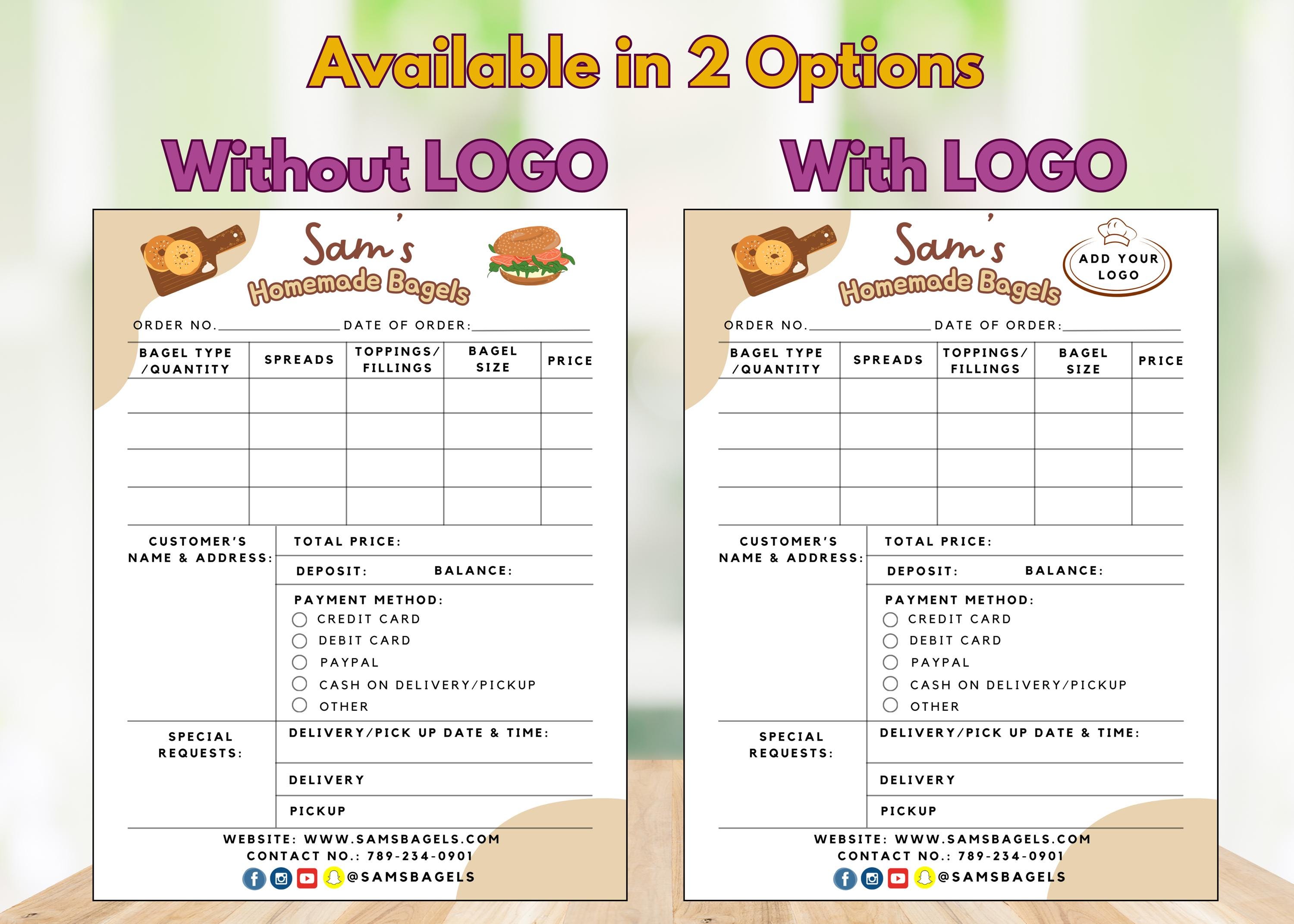 Editable Bagel Order Form Template, Printable Bakery Order Sheet ...