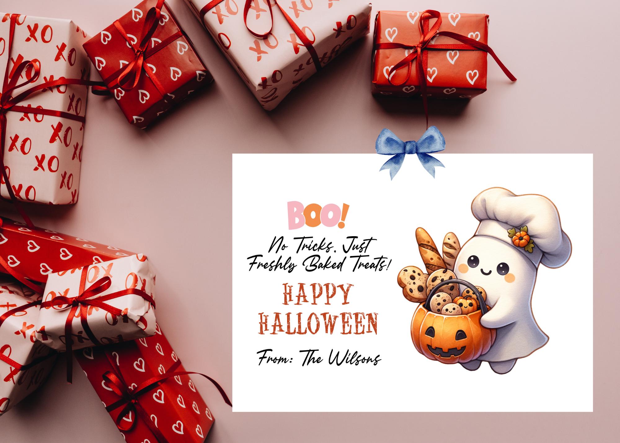 EDITABLE Cute Halloween Ghost With Sourdough Bread Bakery Shop ...