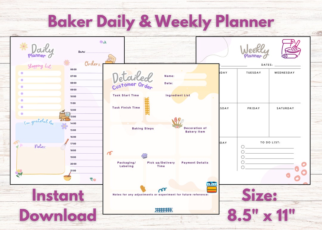 Baker Essential Printable Calendar for Daily & Weekly Planning Instant ...