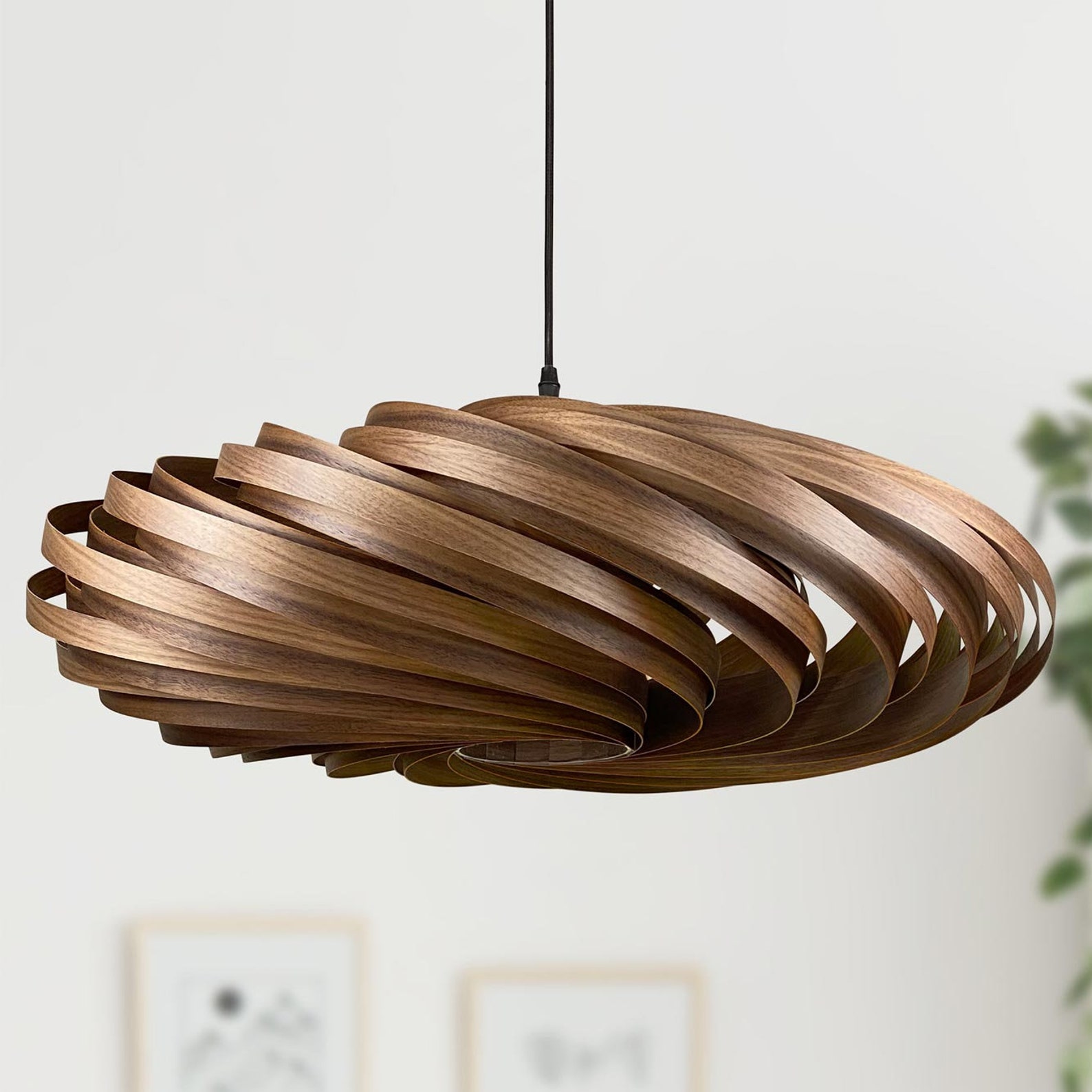 Walnut Wood Hanging Lamp. Handmade Wooden Lamp From Cologne | Etsy