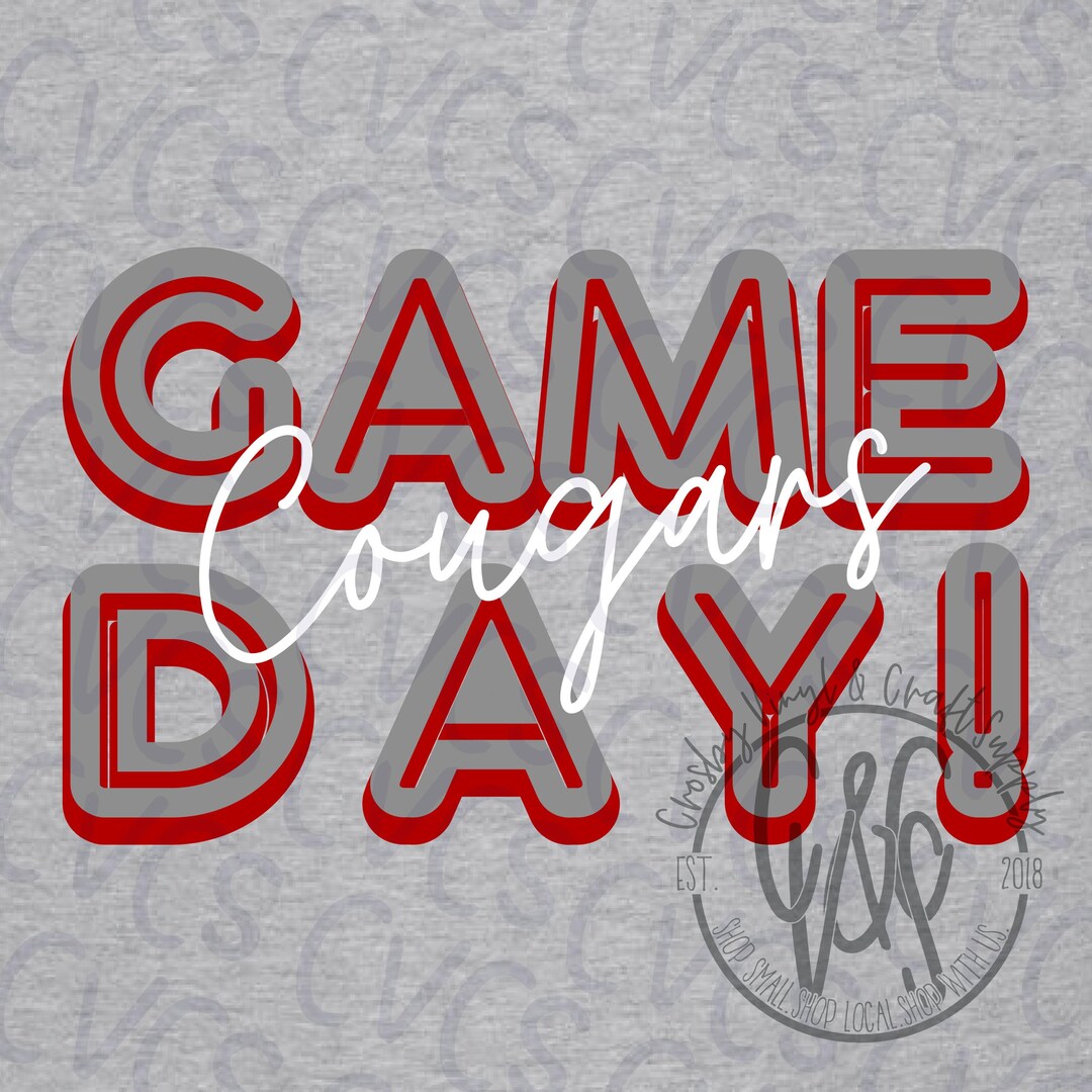 Cougars Game Day, Red, White, PNG, Game Day, Spirit, Crosby, Texas, Tee ...
