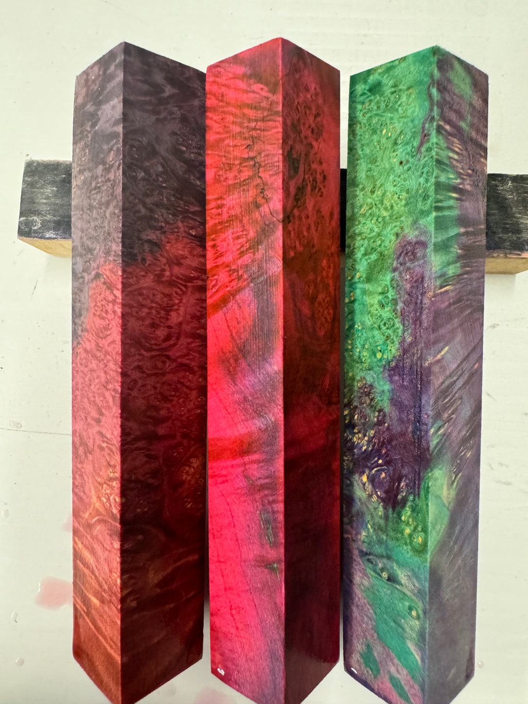 Triple Dyed Box Elder Burl Pen Blanks, Set of 3, NICE! - Etsy