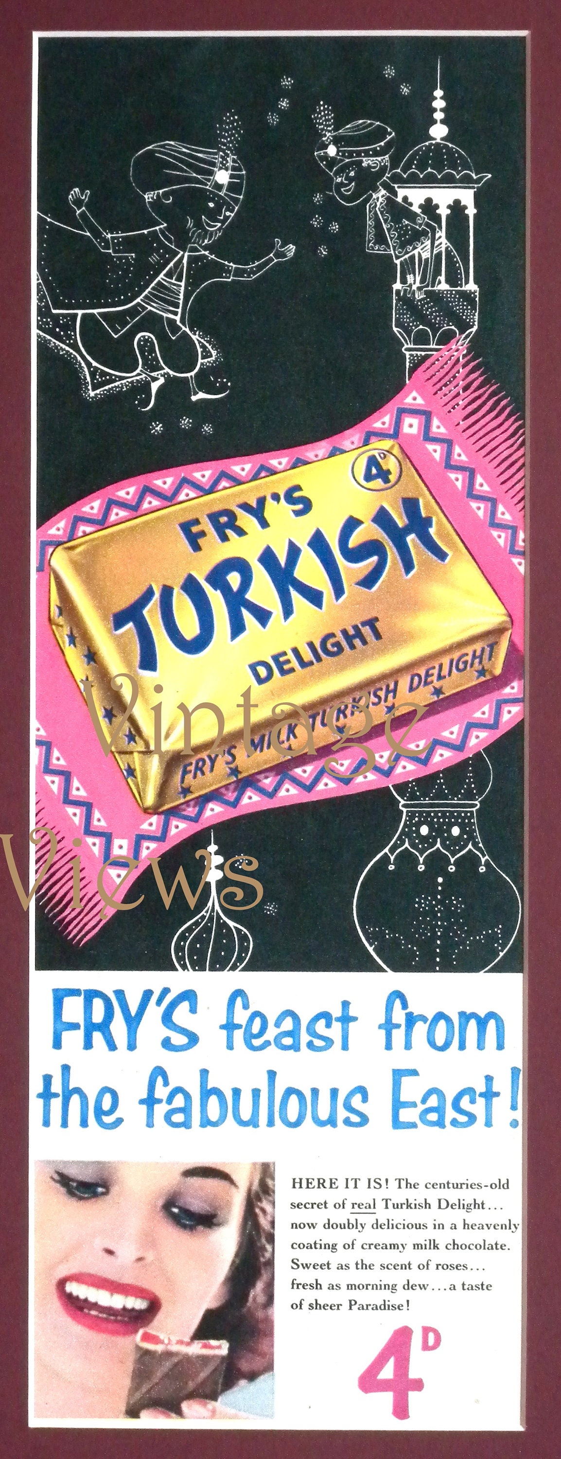 Fry's Turkish Delight, Genuine Original Vintage Magazine Advertisement ...