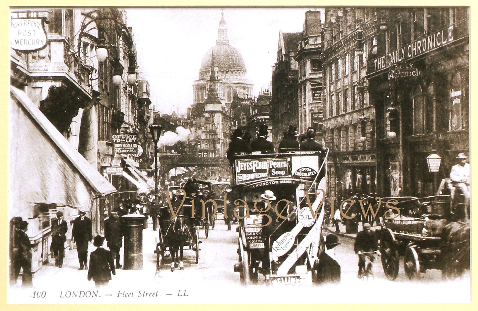 Fleet Street, London, circa 1905. Photographic reproduction sepia print ...