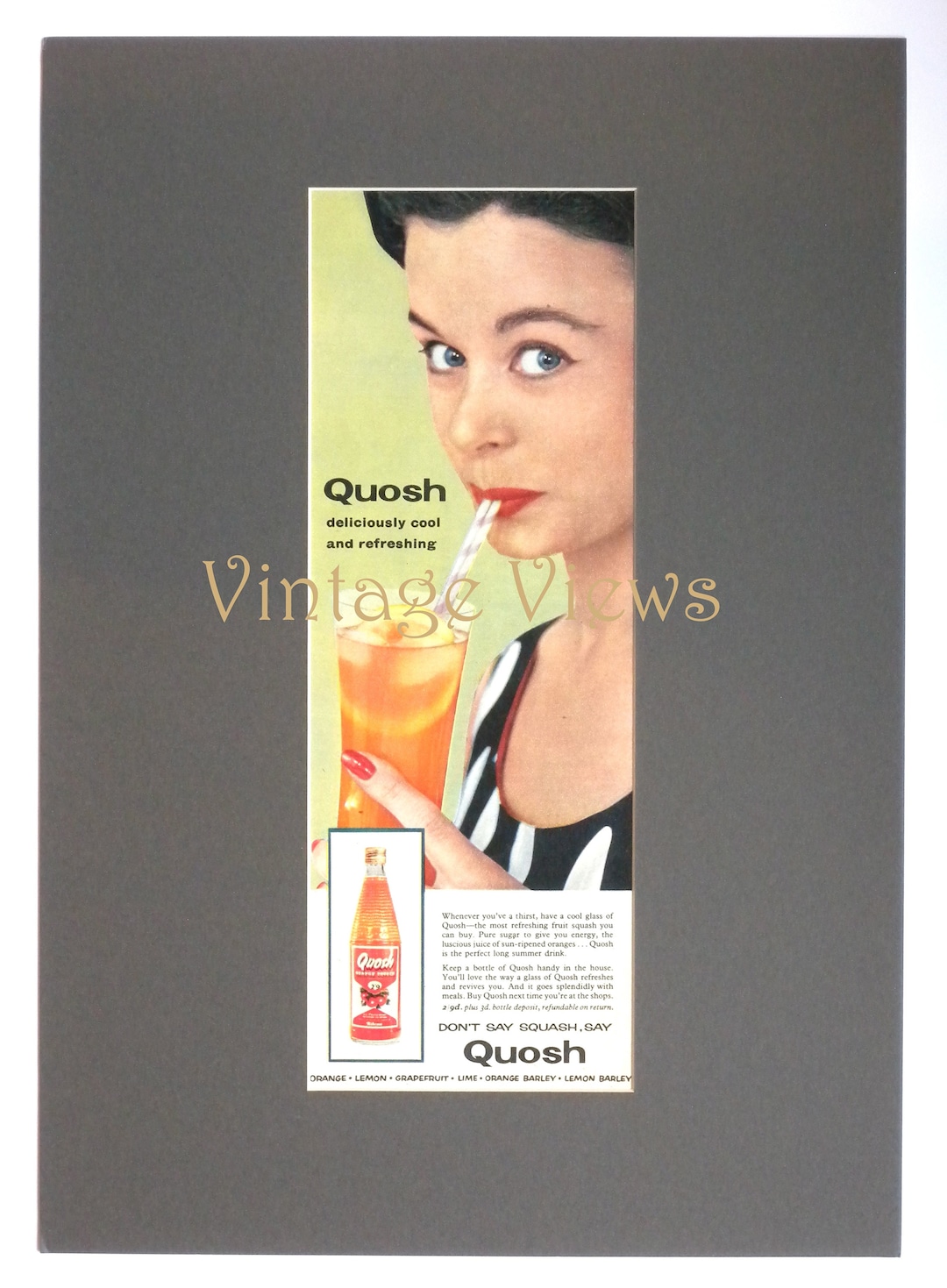 Quosh Orange Squash drink, genuine original vintage magazine ...