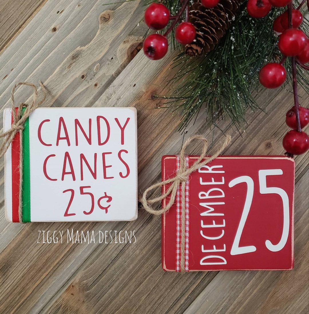 Candy Canes December 25 Mini Wood Signs Mantel Decor - Etsy