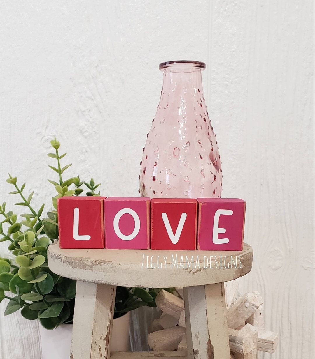 LOVE Mini Wood Blocks Set of 4 Blocks Valentine Tiered Tray February 14 ...