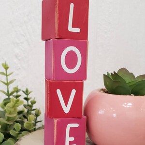 LOVE Mini Wood Blocks Set of 4 Blocks Valentine Tiered Tray February 14 ...