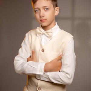 Boys First Communion Linen Suit | Youth 5-piece Set With Vest, Pants ...