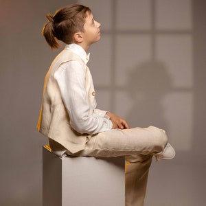 Boys First Communion Linen Suit | Youth 5-piece Set With Vest, Pants ...