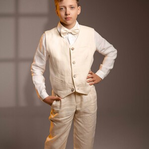 Boys First Communion Linen Suit | Youth 5-piece Set With Vest, Pants ...
