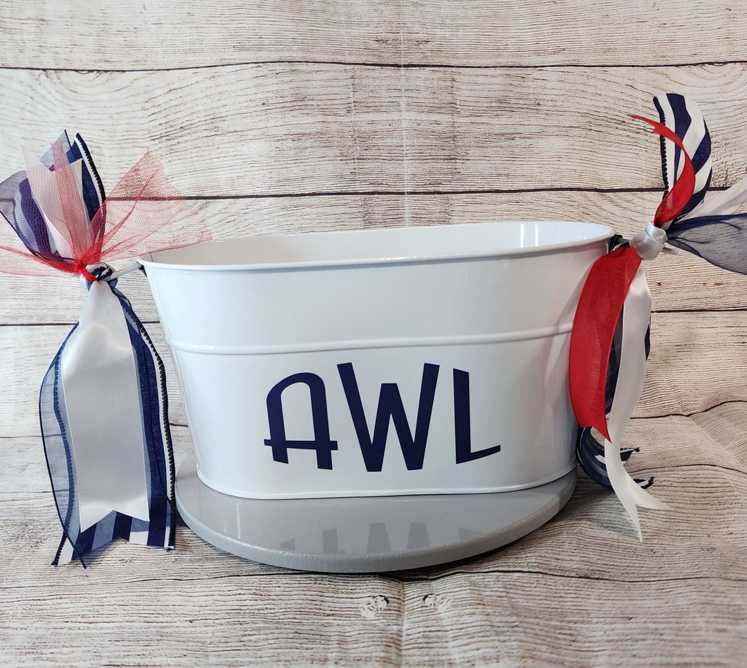 Monogram Personalized METAL Gift Basket, Senior Gift Bin, Valentine Day ...