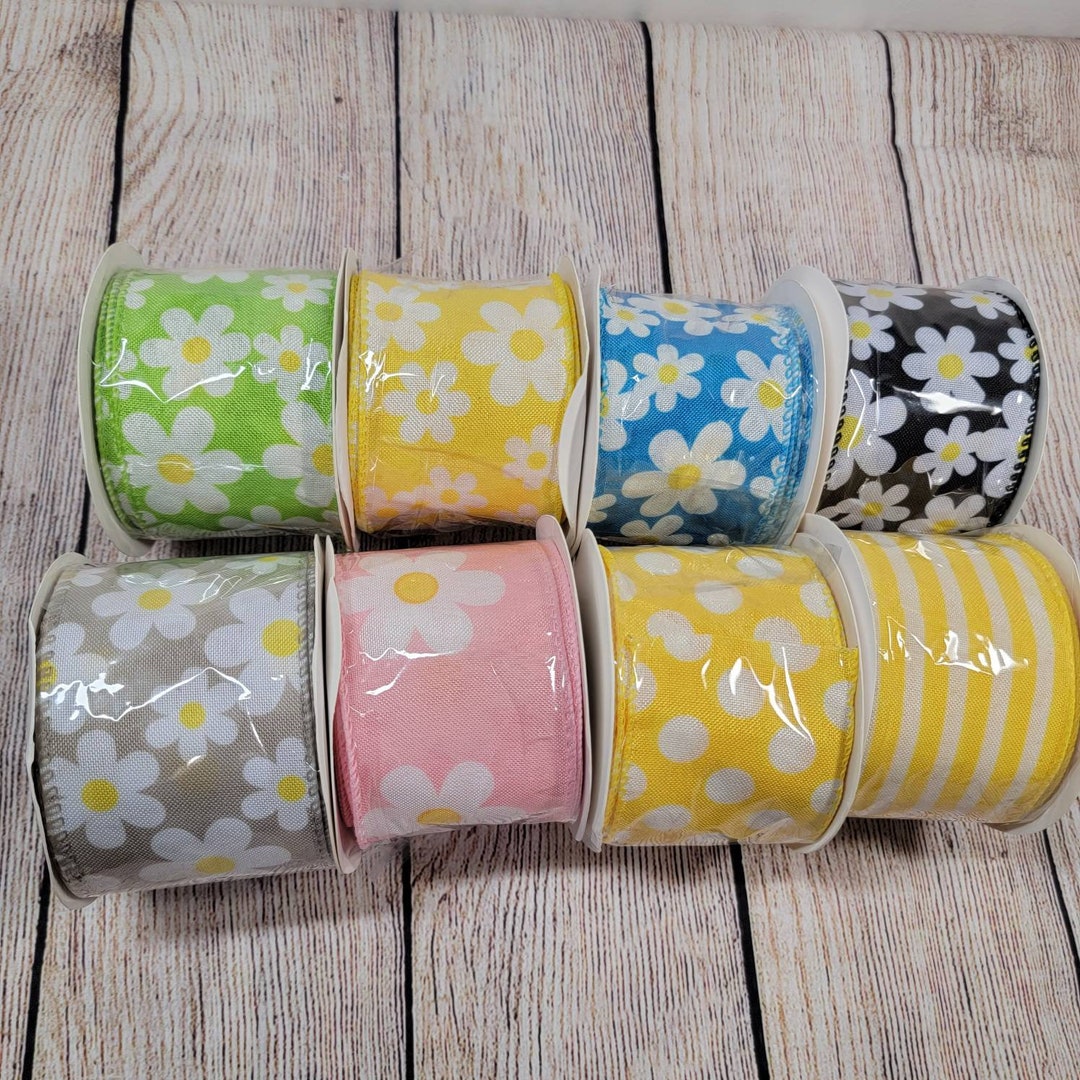 Summer Daisy Wired Ribbon, Cut 3 or 5 Yds, Flower Wired Ribbon for ...