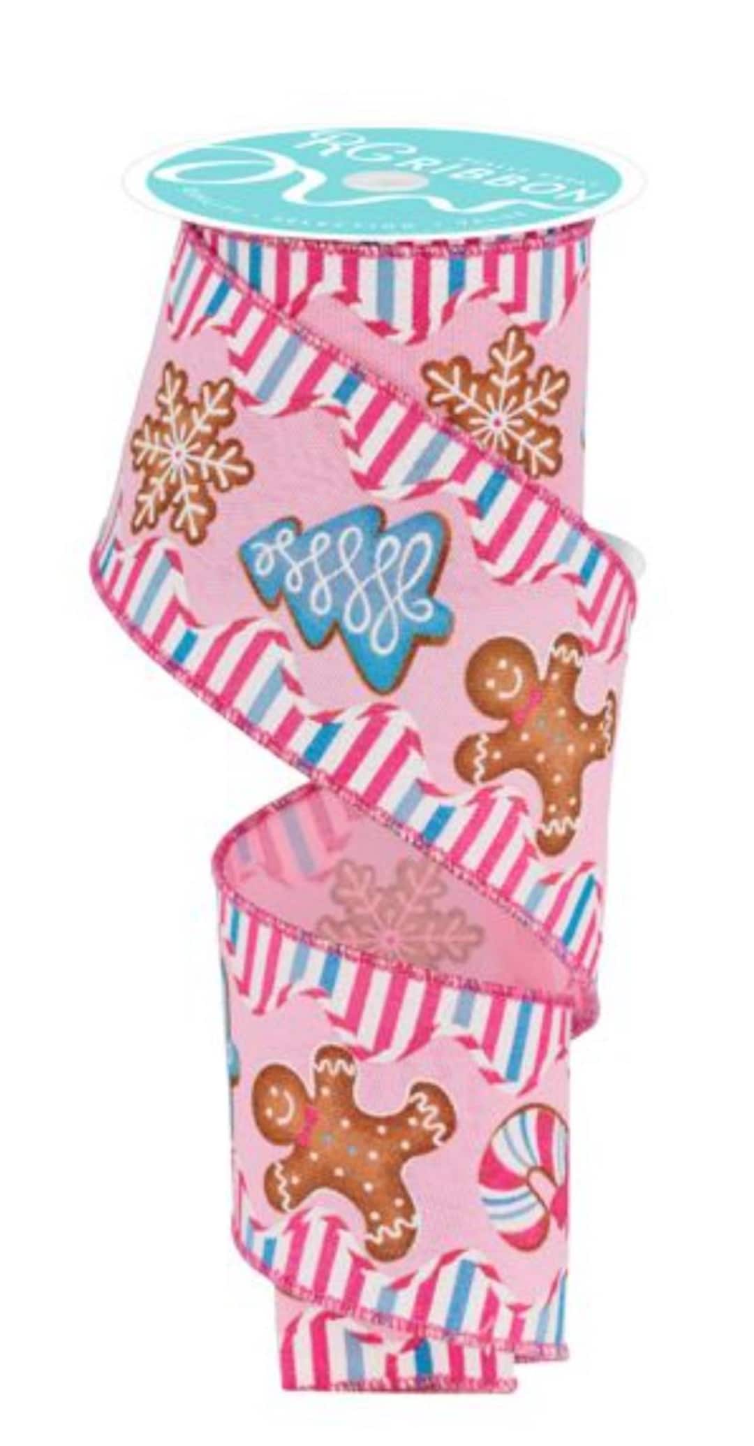 Gingerbread Wired Ribbon, 2.5 Ribbon 10 Yard Roll, Pink Blue Candyland ...