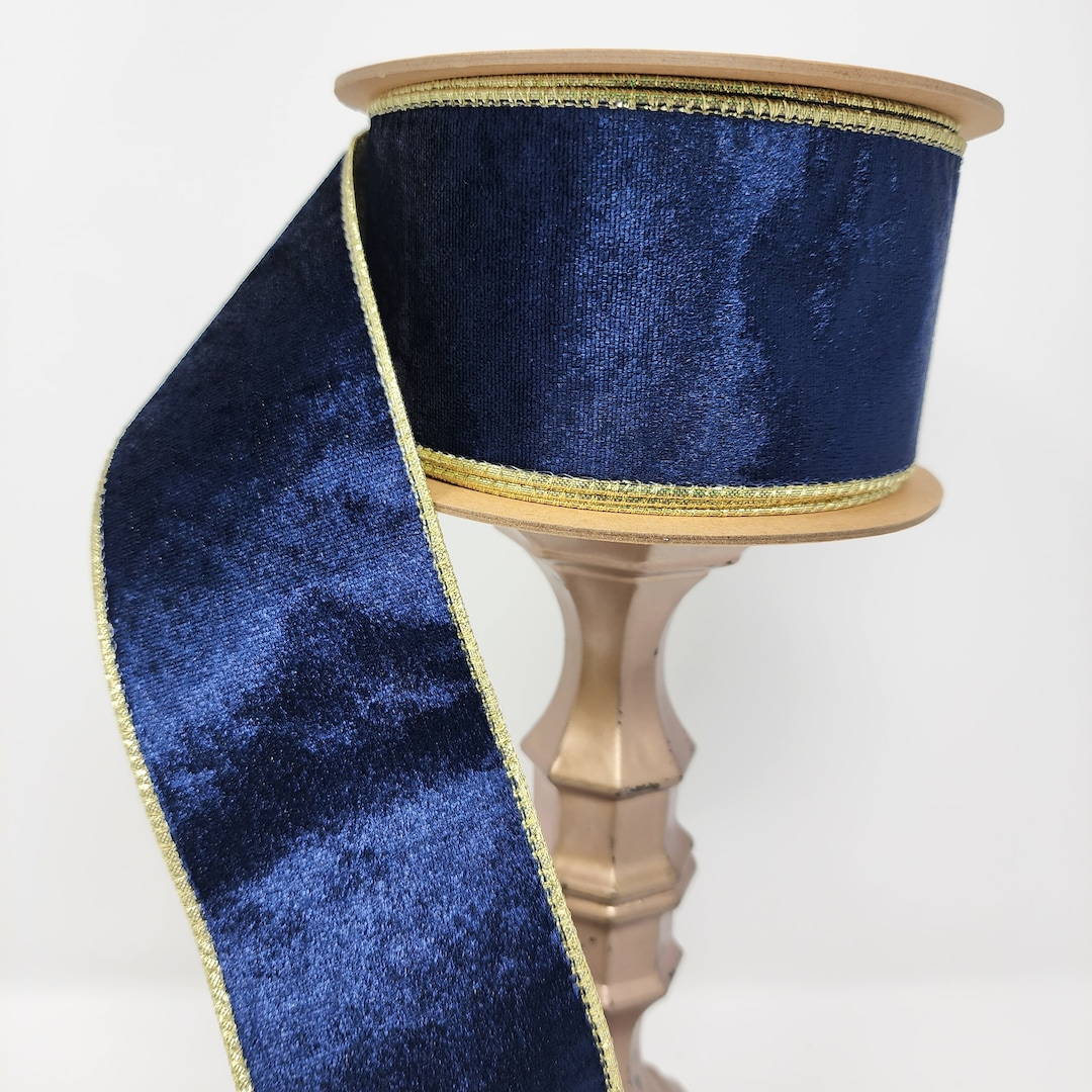 Navy Blue Wired Ribbon Blue Velvet Ribbon Gold Velvet - Etsy