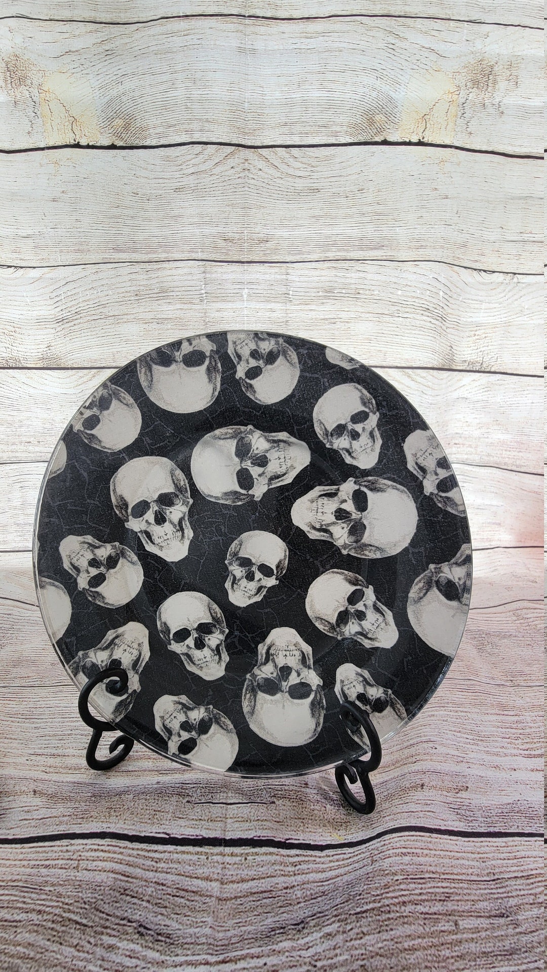 Skull Plate, Halloween Dinner Plate, Bones on Plate, Black White Skull ...