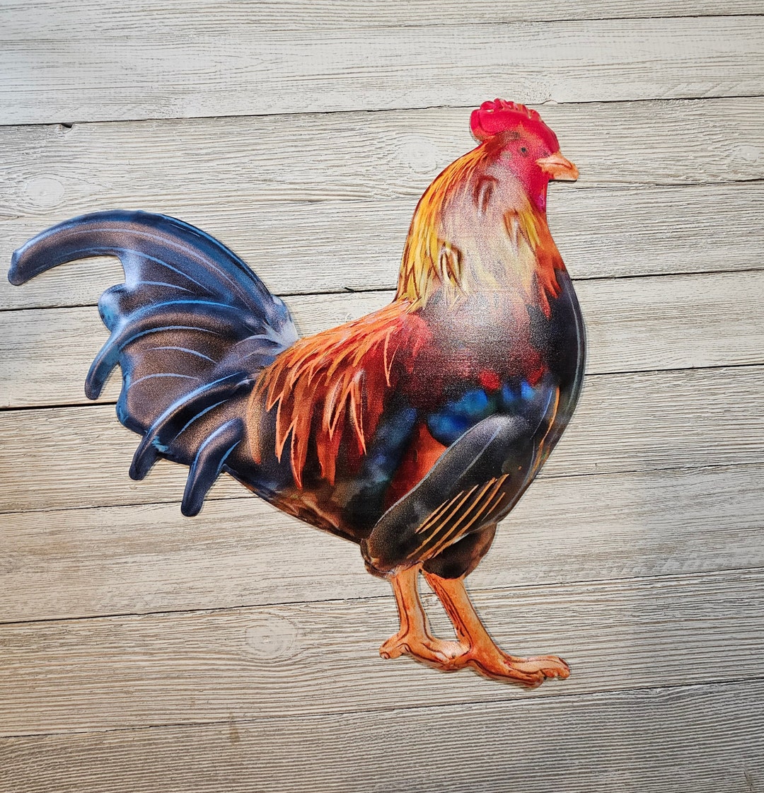 Metal Rooster Sign, 12 Inch Metal Rooster Hanger, Red Yellow Teal Blue ...