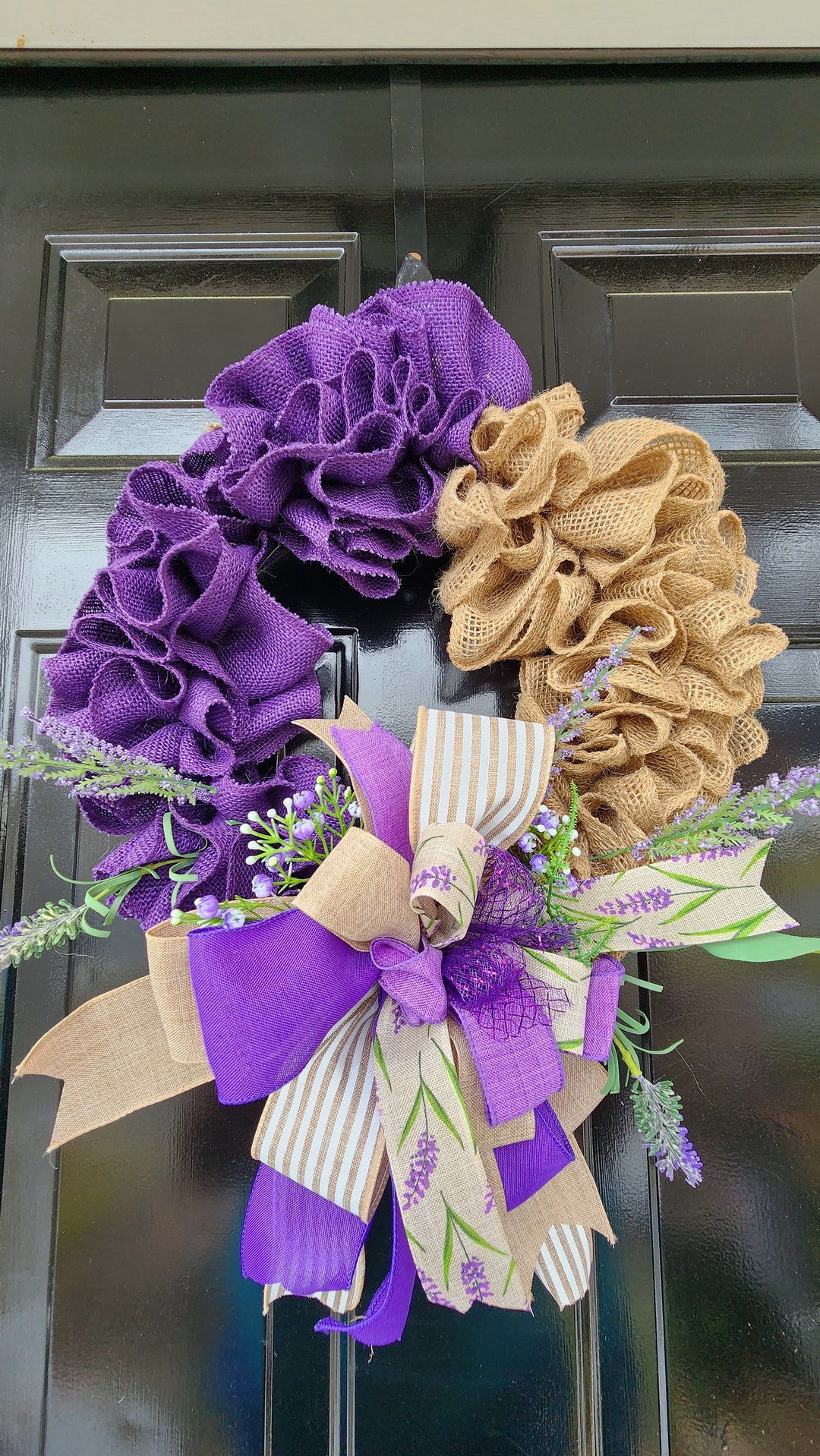 Purple Burlap Wreath, READY TO SHIP, Purple and Tan Burlap Wreath ...