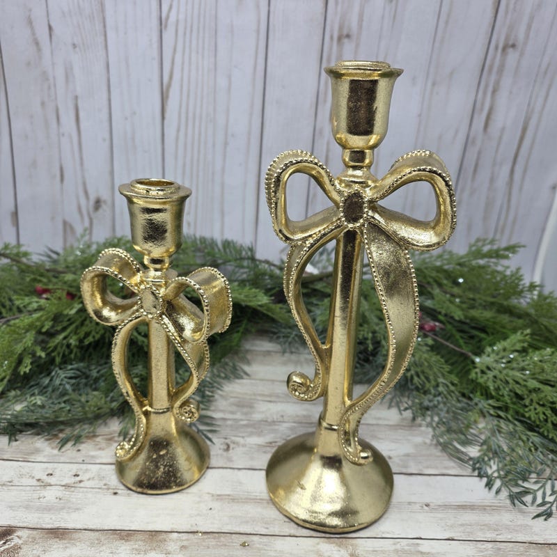 Gold Bow Taper Candle - Etsy