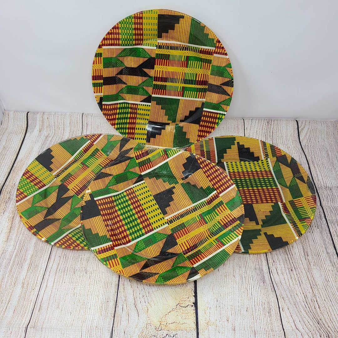 African Print Wall Art,(4) Decorative Dinner Plate, African Print ...