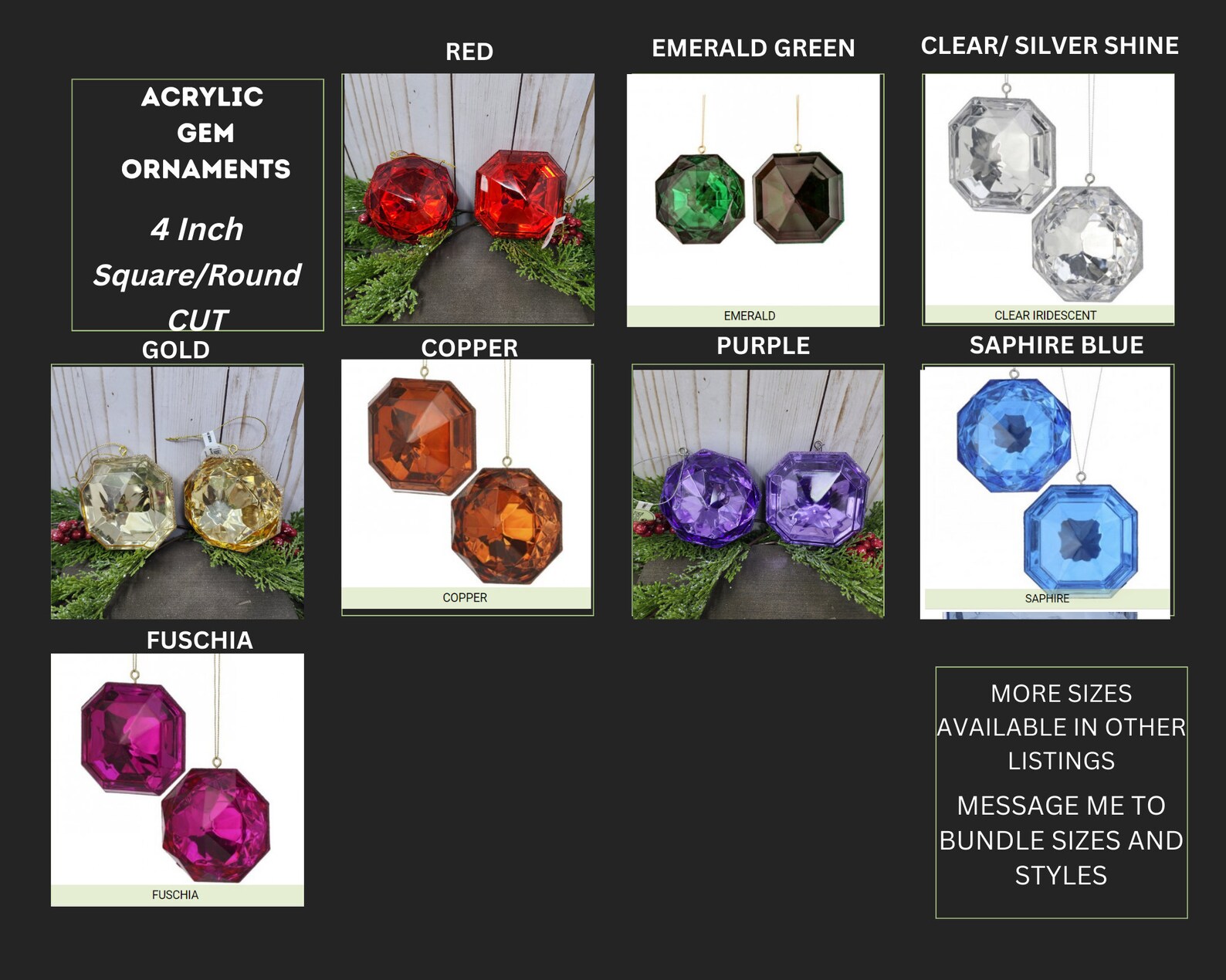 Acrylic Gem 4 Inch Ornament, Square/round Acrylic Gem, SOLD SEPERATELY ...