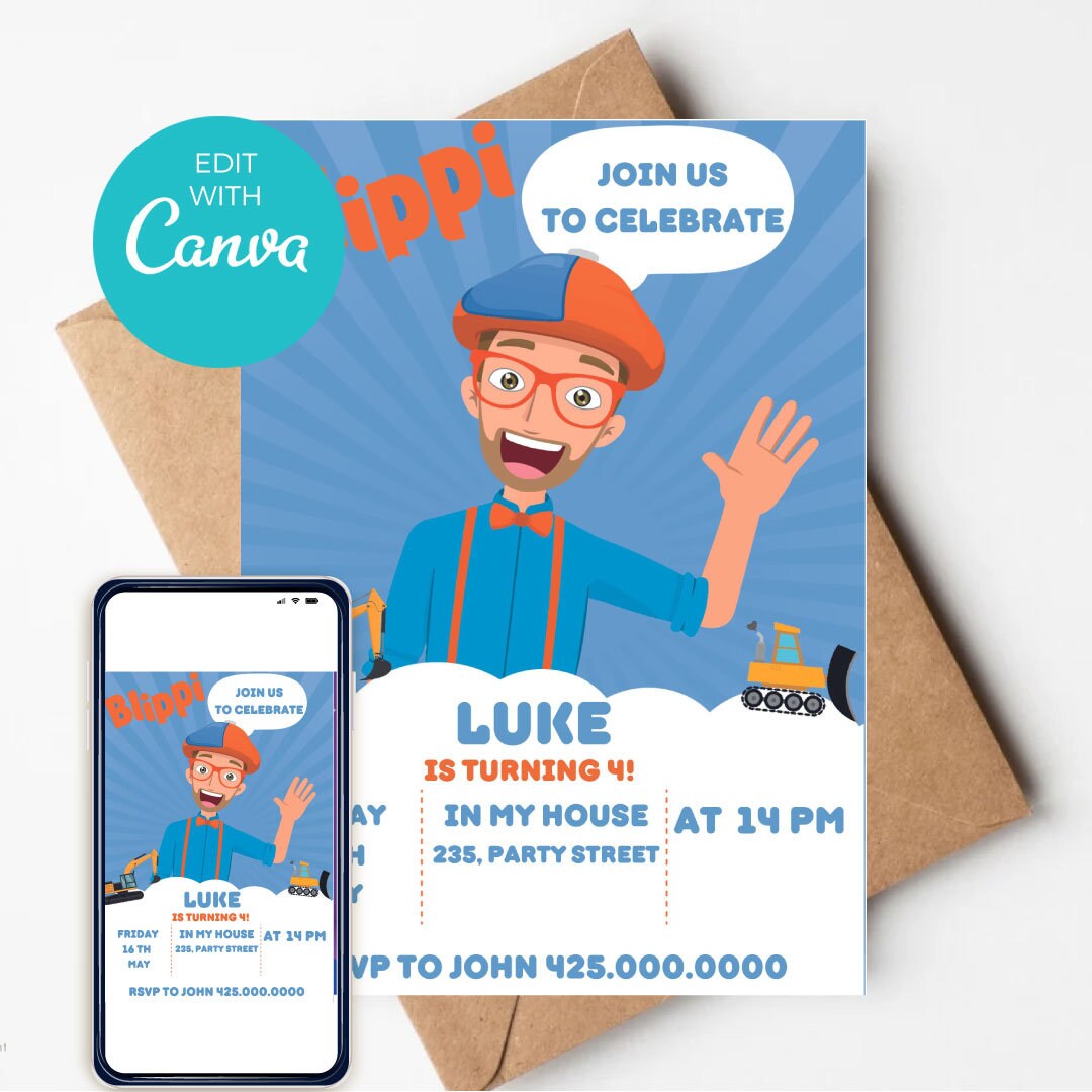 Bli Excavator Birthday Invitation Template Editable, Instant Download ...