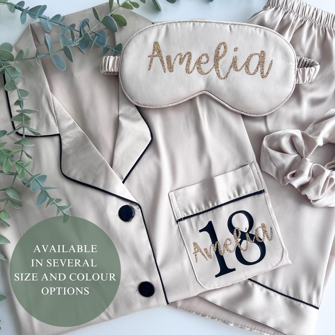 PERSONALISED SATIN PYJAMAS -eye Mask, Scrunchie, Birthday Pjs, 13th ...